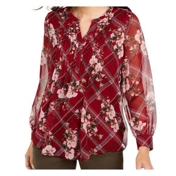 Charter Club | Tops | Charter Club Blouse Womens Xl Red Split Neck ...